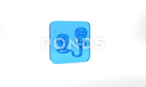 Blue Route location icon isolated on grey background. Map pointer sign ...