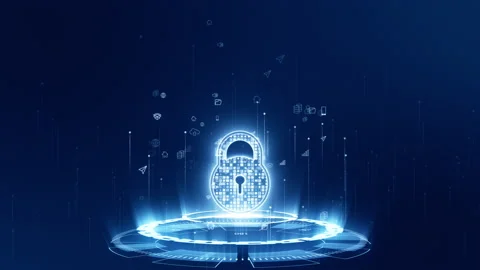 Blue security Key logo with digital futu... | Stock Video | Pond5