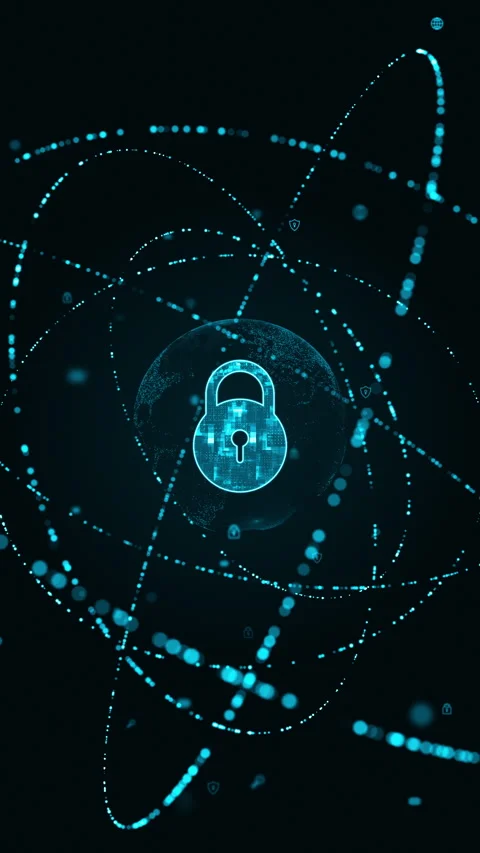 Blue security key logo with particle rin... | Stock Video | Pond5