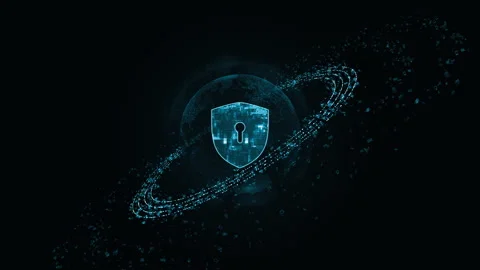 Blue security shield logo with particle ... | Stock Video | Pond5