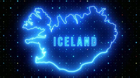 Blue Shine Iceland Outline Map Text Neon... | Stock Video | Pond5