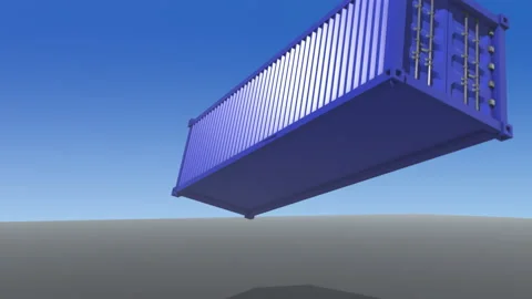 Blue shipping container landing on groun... | Stock Video | Pond5