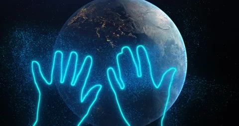 Blue silhouette hands wave their palm in... | Stock Video | Pond5