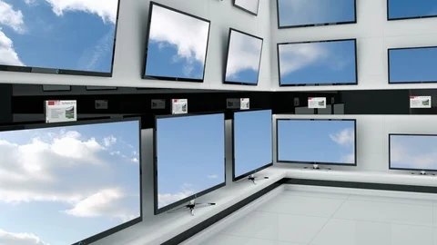 Blue sky and clouds on television screen... | Stock Video | Pond5