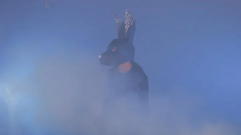 blue smoke. scary hare mask. turns to ca... | Stock Video | Pond5