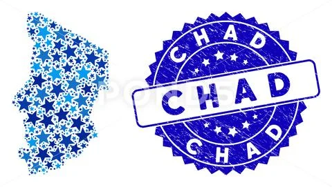 Blue Star Chad Map Composition and Distress Stamp: Royalty Free #122345150