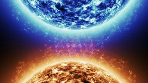 Blue star Vs Red star. Red Sun surface w... | Stock Video | Pond5
