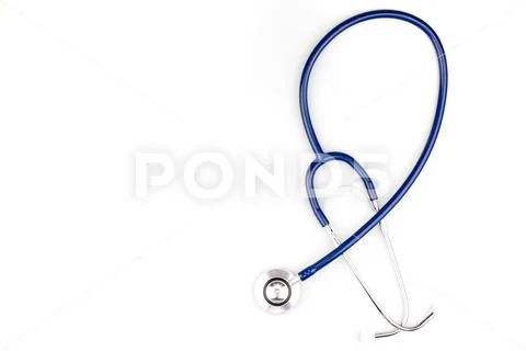 Photograph: Blue stethoscope with shadow isolated on white background ...