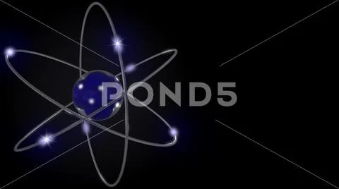 Blue stylized atom and electron orbits. Scientific background with free ...