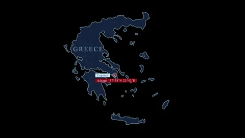 Blue stylized Greece map with Athens cap... | Stock Video | Pond5