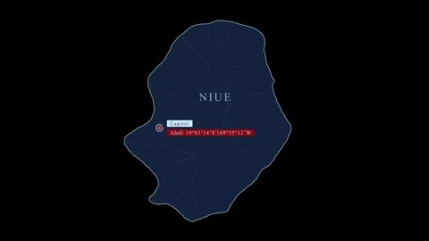 Blue stylized Niue map with Alofi capita... | Stock Video | Pond5
