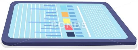 Blue tablet with diagram, color table and lines on screen. Modern tool ...