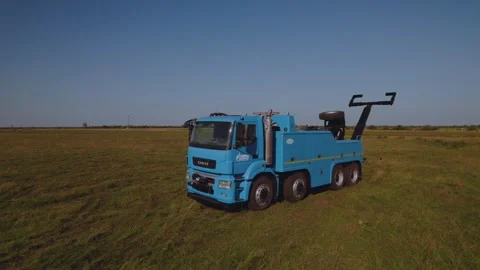 Blue Tow Truck, Car Tow Truck, Aerial To... | Stock Video | Pond5