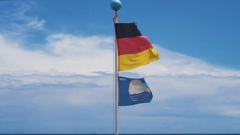 Blue Water flag waving together Germany'... | Stock Video | Pond5