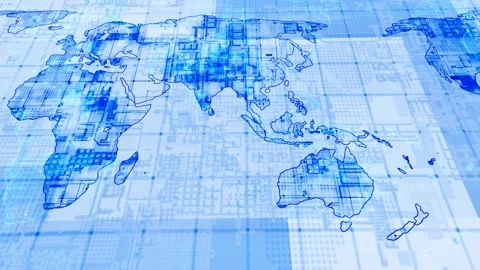 Blue white color technology world map ba... | Stock Video | Pond5