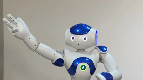Blue-white robot. Robotics.Science, tech... | Stock Video | Pond5