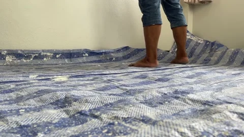 Blue white striped waterproof sheet on g... | Stock Video | Pond5