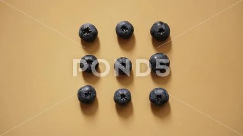 Blueberries are laid out in rows on a gold background Stock Photo ...