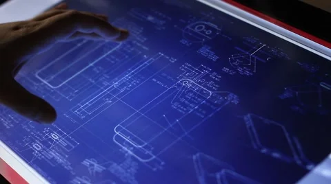 blueprint drawing of modern device on to... | Stock Video | Pond5