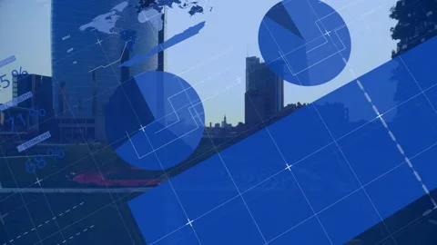 Blueprint-style animation over cityscape... | Stock Video | Pond5