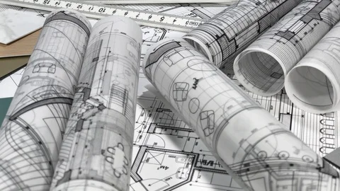 Blueprints: architectural drawings, fold... | Stock Video | Pond5