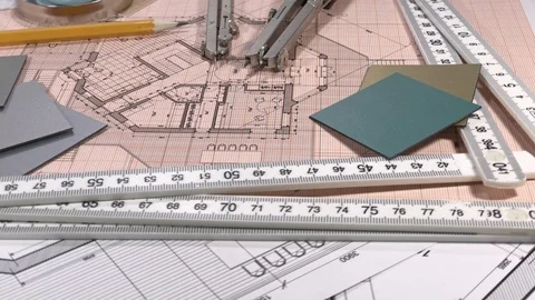 Blueprints: architectural drawings, yard... | Stock Video | Pond5