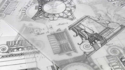 blueprints - drawings of antique archite... | Stock Video | Pond5