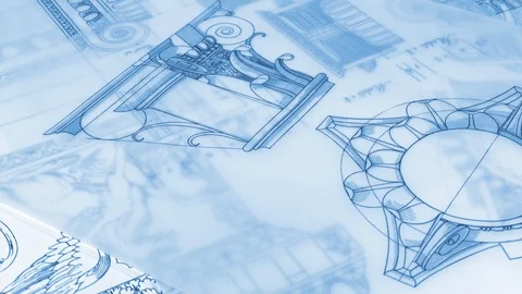 blueprints - drawings of antique archite... | Stock Video | Pond5