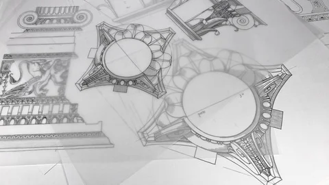 blueprints - drawings of antique archite... | Stock Video | Pond5