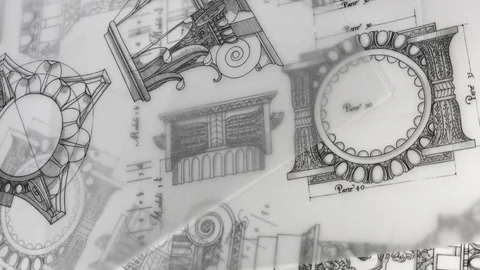 blueprints - drawings of antique archite... | Stock Video | Pond5