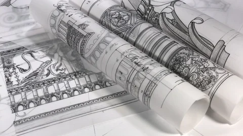 Blueprints - rolls of architectural draw... | Stock Video | Pond5