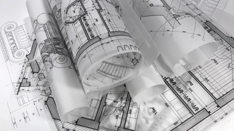 Blueprints - rolls of architectural draw... | Stock Video | Pond5