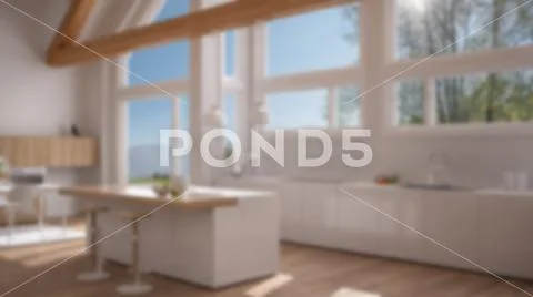 Blur background interior design, modern kitchen in classic villa, loft ...