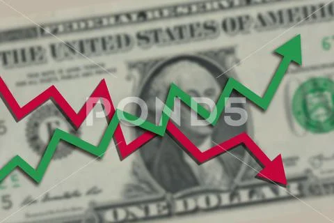 Blurred one US dollar bill with green stock market chart arrow Stock ...
