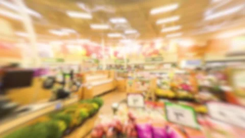 Blurred whip pan grocery store bright co... | Stock Video | Pond5