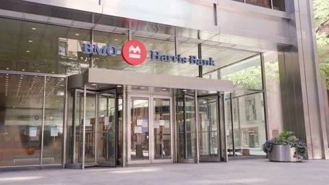 BMO Harris Bank building entrance downto... | Stock Video | Pond5