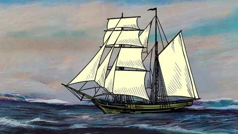 Boat moving animation picture drawing | Stock Video | Pond5