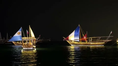 Boats flying the flags of the World Cup ... | Stock Video | Pond5