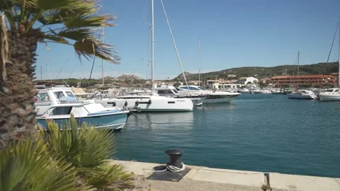 Boats in harbour with Palau town in back... | Stock Video | Pond5
