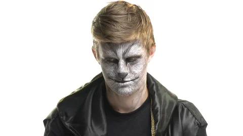 Body Art Raccoon on the face of a guy wh... | Stock Video | Pond5