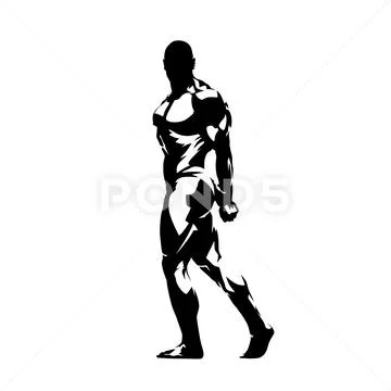 Bodybuilder, side view, isolated vector silhouette, ink drawing ...