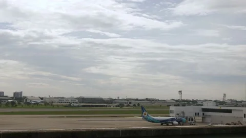 boeing b737 airplane park in airport bay... | Stock Video | Pond5