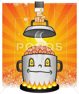 Boiling Pot Of Brain Cooking On A Stove Cartoon Illustration #35713300