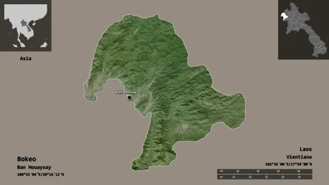 Bokeo location. Laos. Satellite map | Stock Video | Pond5