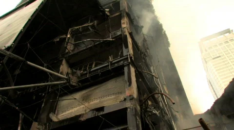 BOMBED OUT BUILDING Smoking Ruins of Des... | Stock Video | Pond5