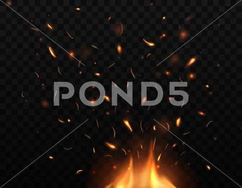 Bonfire sparks flying up, vector burning fire ~ Clip Art #142339111