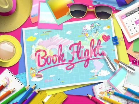 Book Flight on map Stock Illustration ~ Graphic #66859716