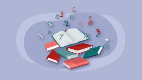 Books with flying letters, 3D animation ... | Stock Video | Pond5