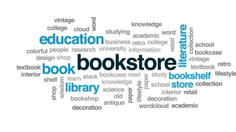 Bookstore animated word cloud, text desi... | Stock Video | Pond5