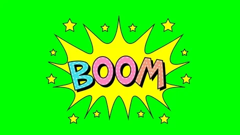 BOOM Comic words animation green screen | Stock Video | Pond5